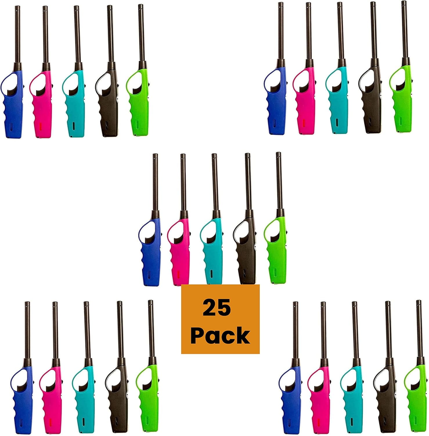 Long Lighters Wholesale Pack, Multi Use Butane Refillable Neon Fire ...