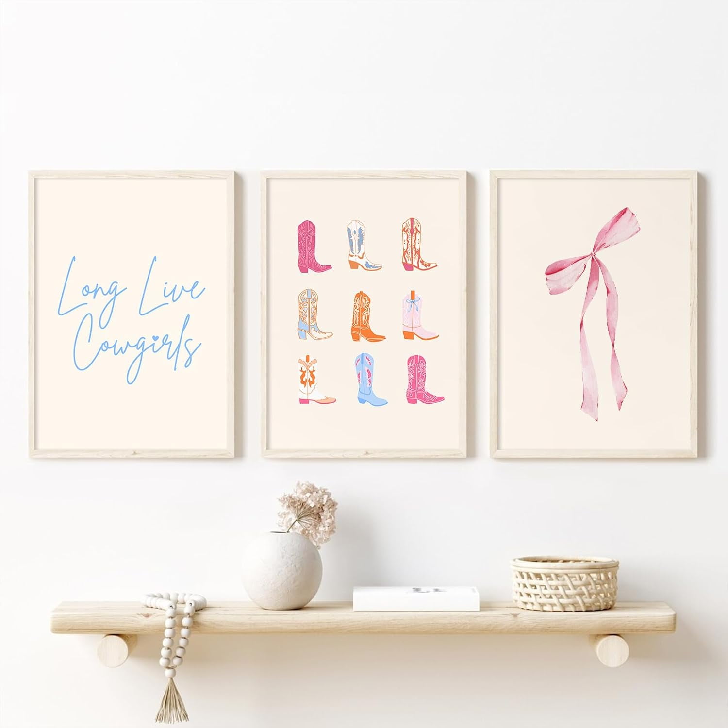 Long Live Cowgirls Canvas Wall Art Pink Bow Poster Set of 3 Coastal ...