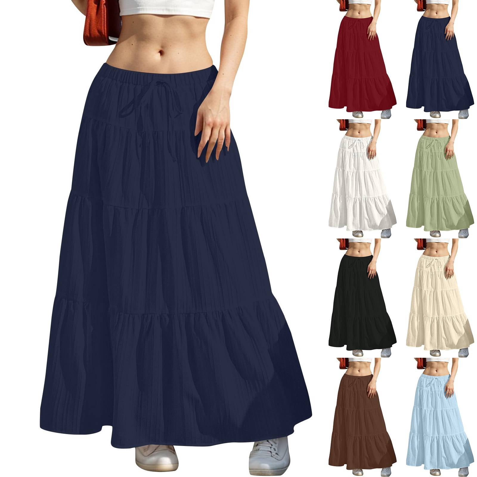 Long Maxi Skirt Womens 2026 Boho Flowy Flared Ruffle Skirts Beach ...