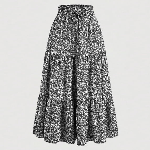 Long Maxi Skirts for Women 2026 Summer Elastic Waist A Line Flowy ...