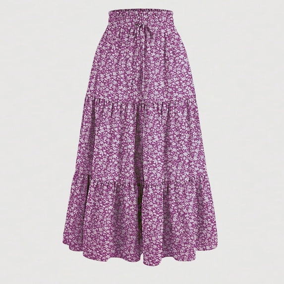 Long Maxi Skirts for Women 2026 Summer Elastic Waist A Line Flowy ...