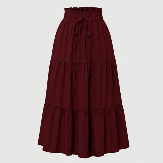 Long Maxi Skirts for Women 2026 Summer Elastic Waist A Line Flowy ...