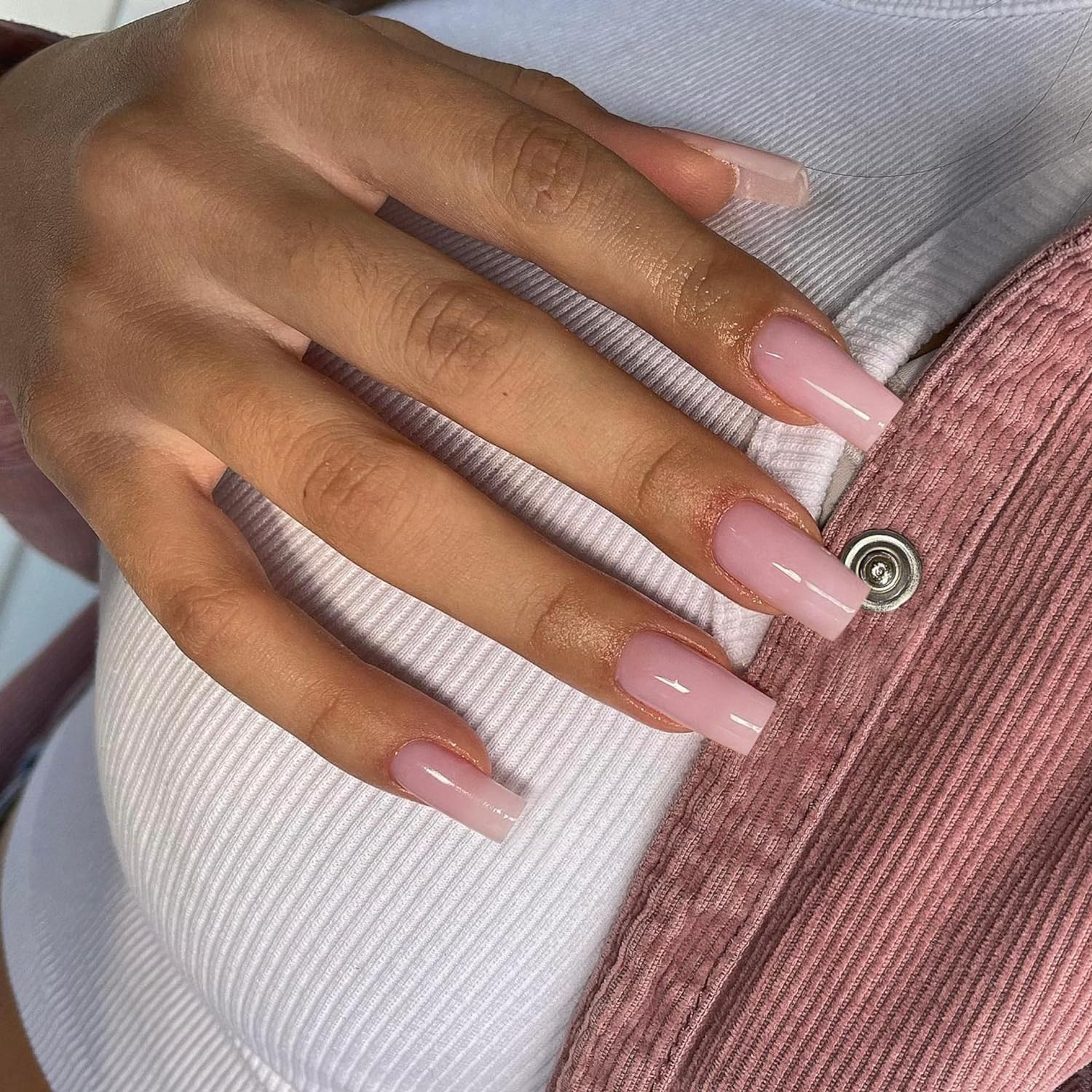 Long Medium Press On Nails Coffin Nails Press Ons Gloss,Baby Pink Color ...