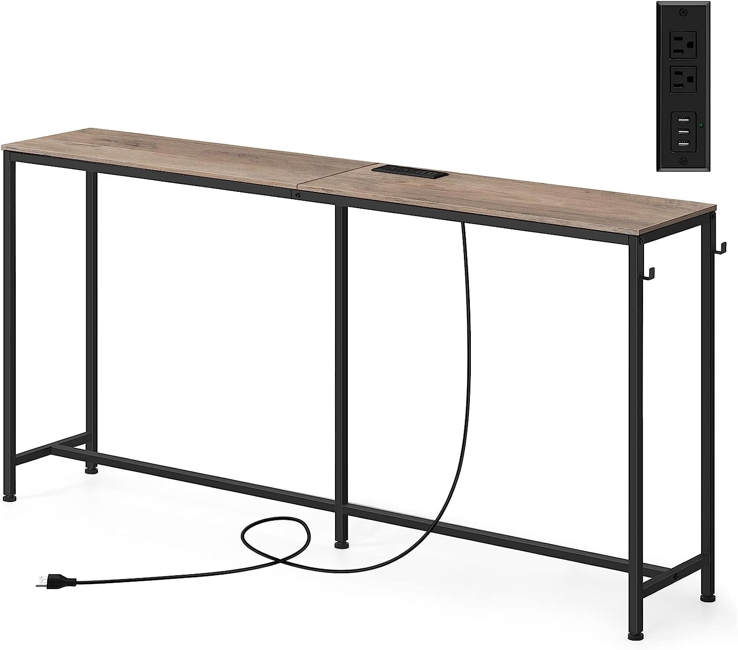 Long Narrow Console Table with Charging Station, Gray - Walmart.com