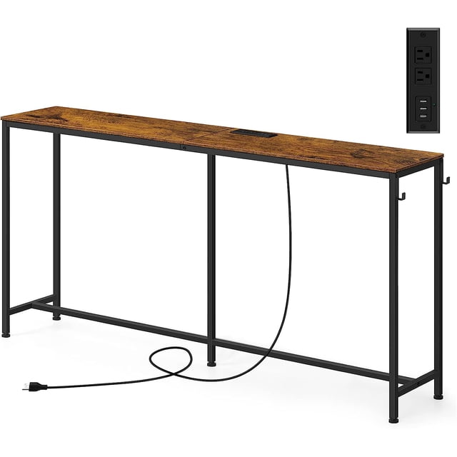 Long Narrow Console Table with Charging Station, Rustic Brown - Walmart.com