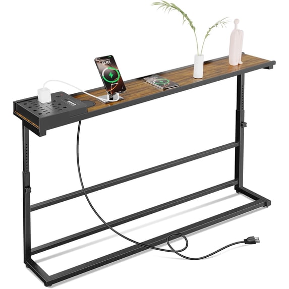 Long Narrow Console Table with Outlet,Height Adjustable Behind Couch ...