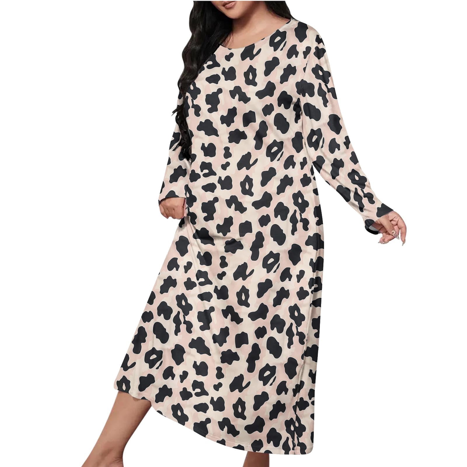 Long Nightgowns for Women Fashion Leopard Print Full Length Short ...