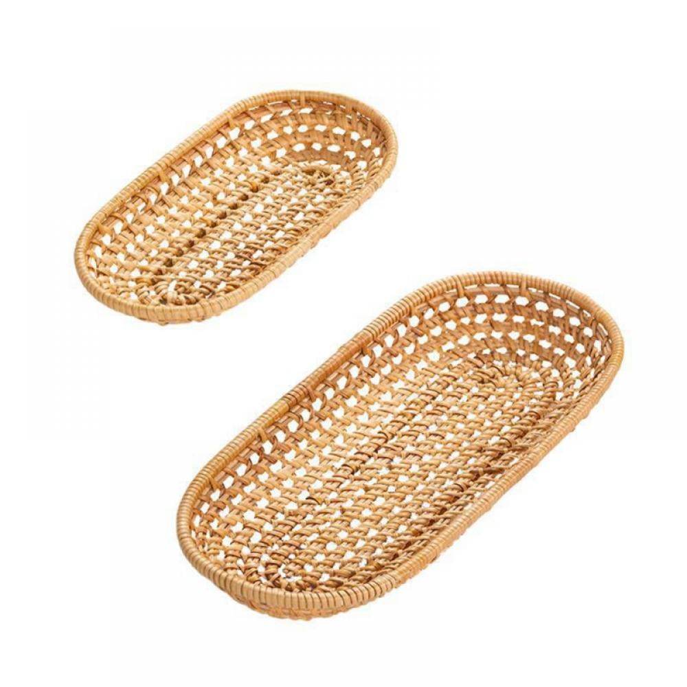 Long Oval Rattan Bread Basket Set of 2,Large Woven Loaf Bread Baskets ...