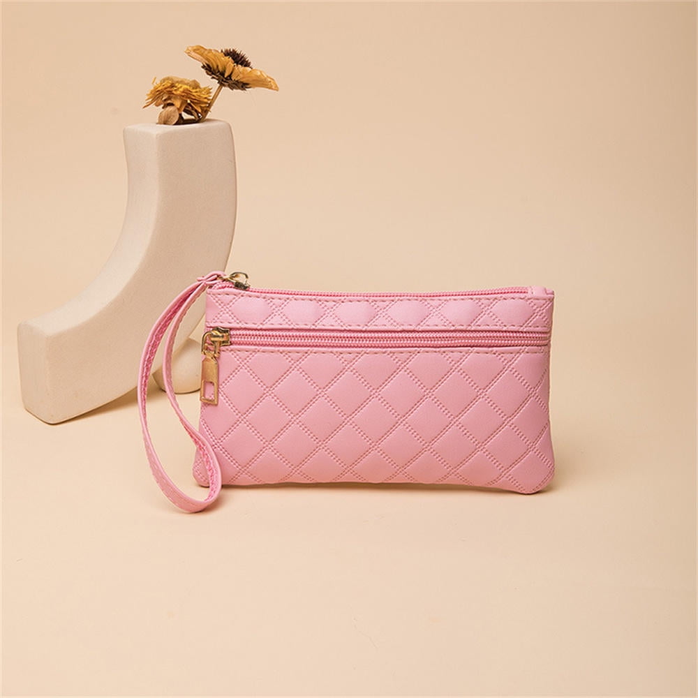 Long PU Leather Double Zipper Clutch Women's Cell Phone Bag Coin Purse ...