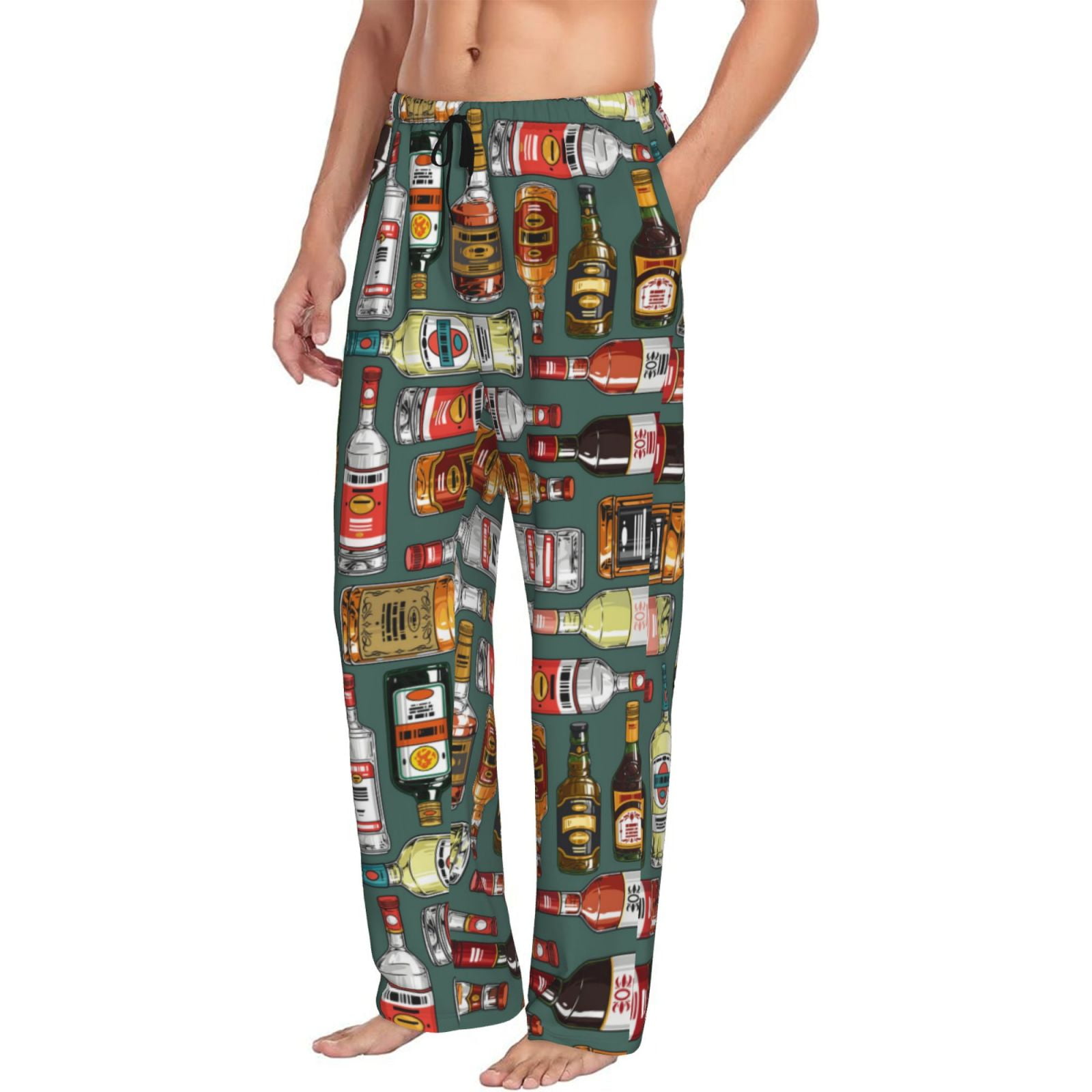 Long Pajama Pants for Men, Alcohol Bottles Comfort Mens Bottoms Sleep ...