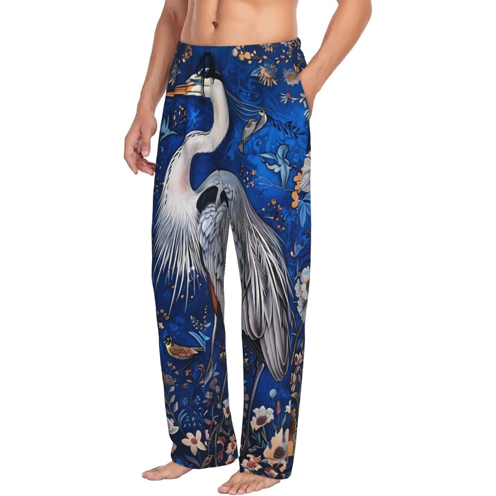 Long Pajama Pants for Men, Blue Heron Floral Garden Comfort Mens ...