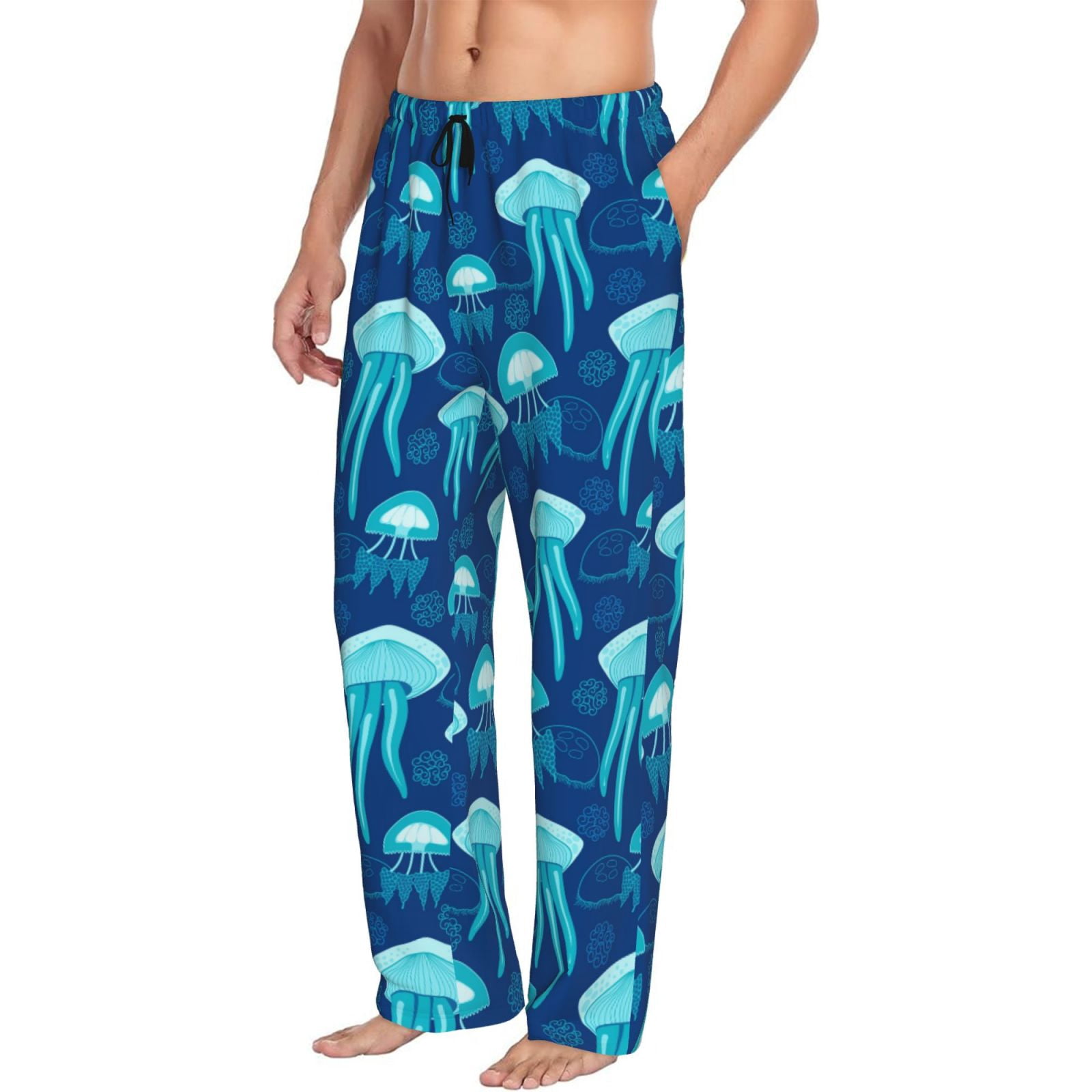 Long Pajama Pants for Men, Blue Jellies Comfort Mens Bottoms Sleep ...