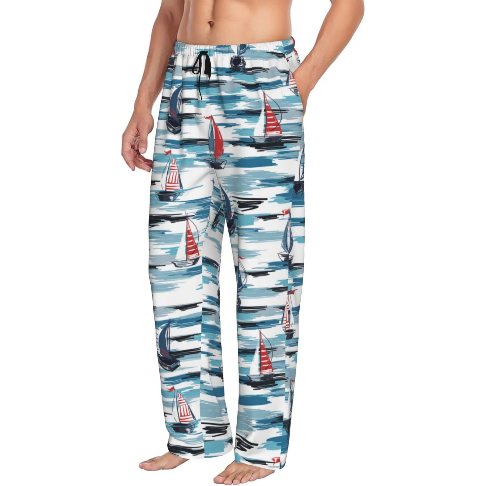 Long Pajama Pants for Men, Boat In Ocean Comfort Mens Bottoms Sleep ...