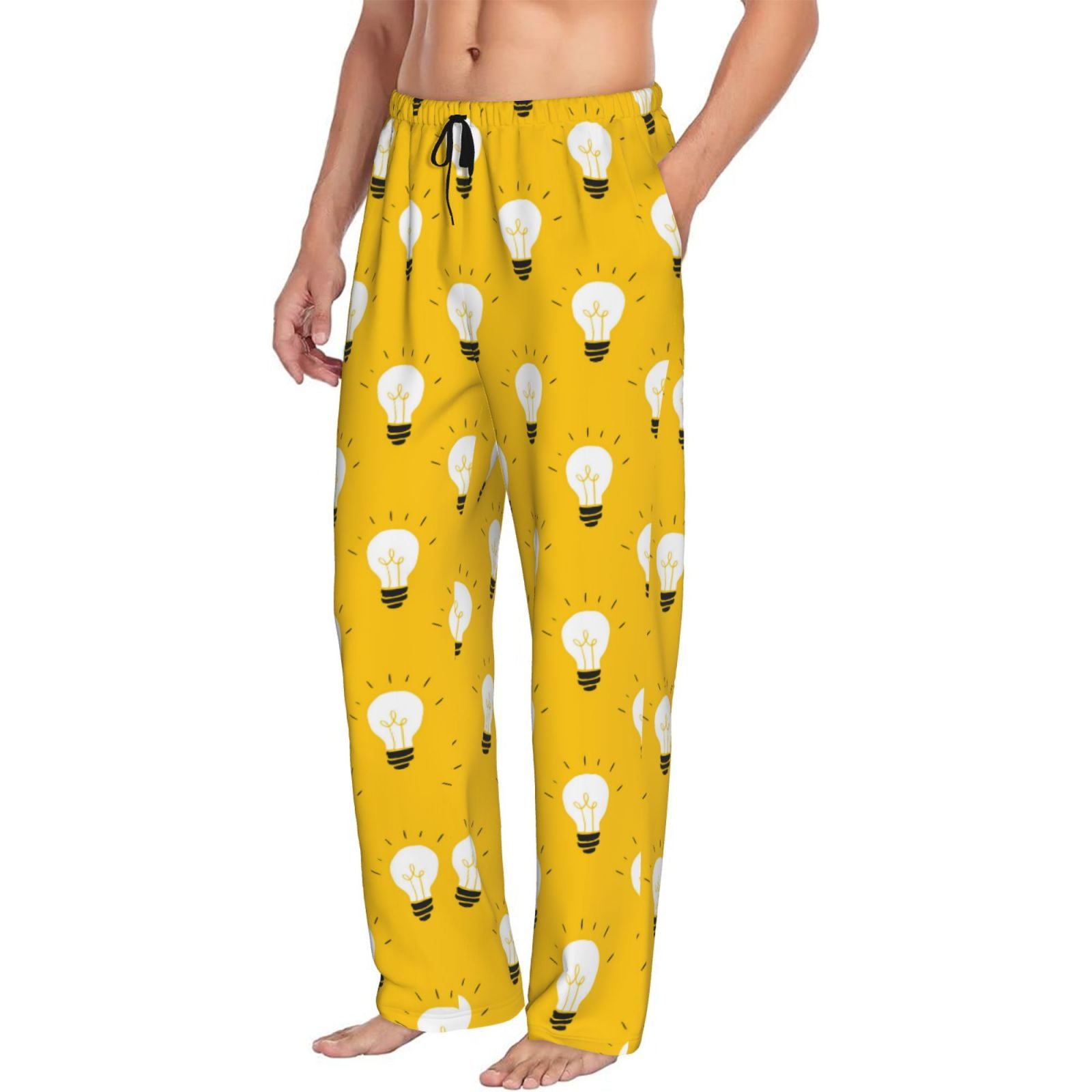 Long Pajama Pants for Men, Bulb Pattern yellow Comfort Mens Bottoms ...