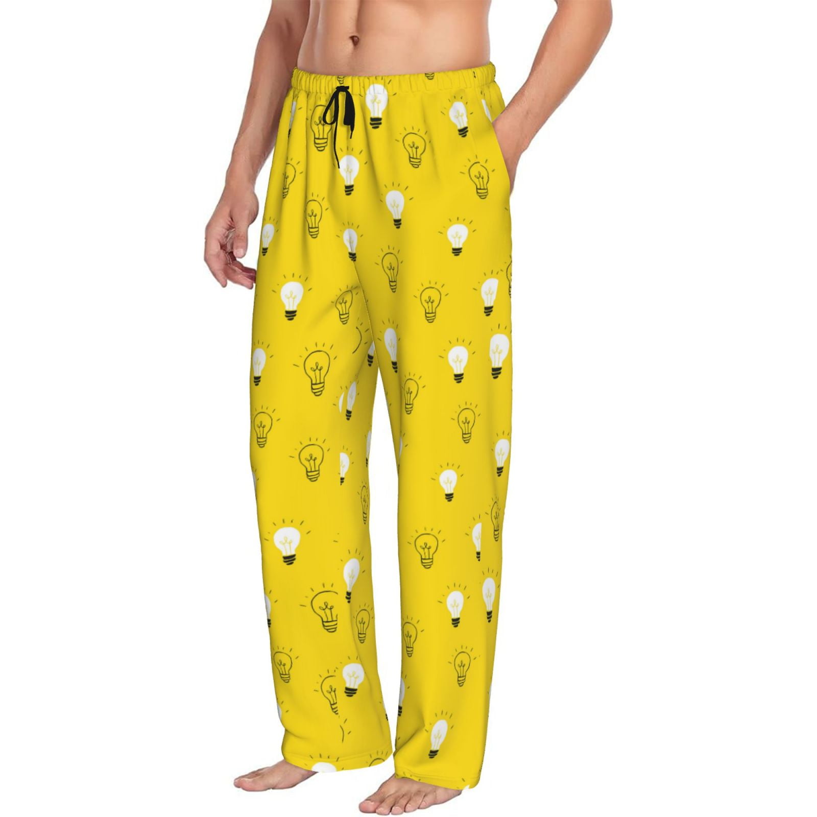 Long Pajama Pants for Men, Bulb Shiny Pattern yellow Comfort Mens ...