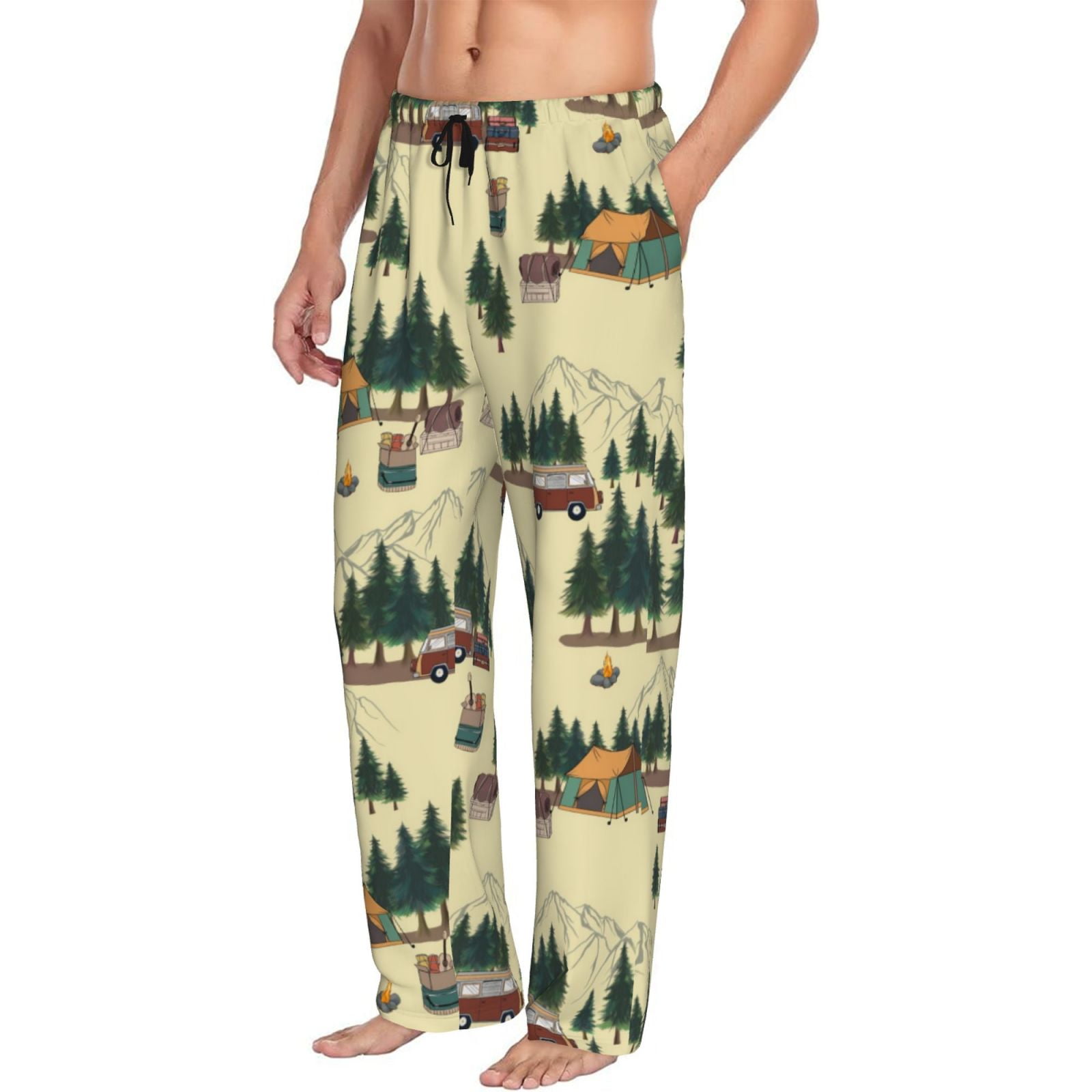 Long Pajama Pants for Men, Camping Caravan 1 Comfort Mens Bottoms Sleep ...
