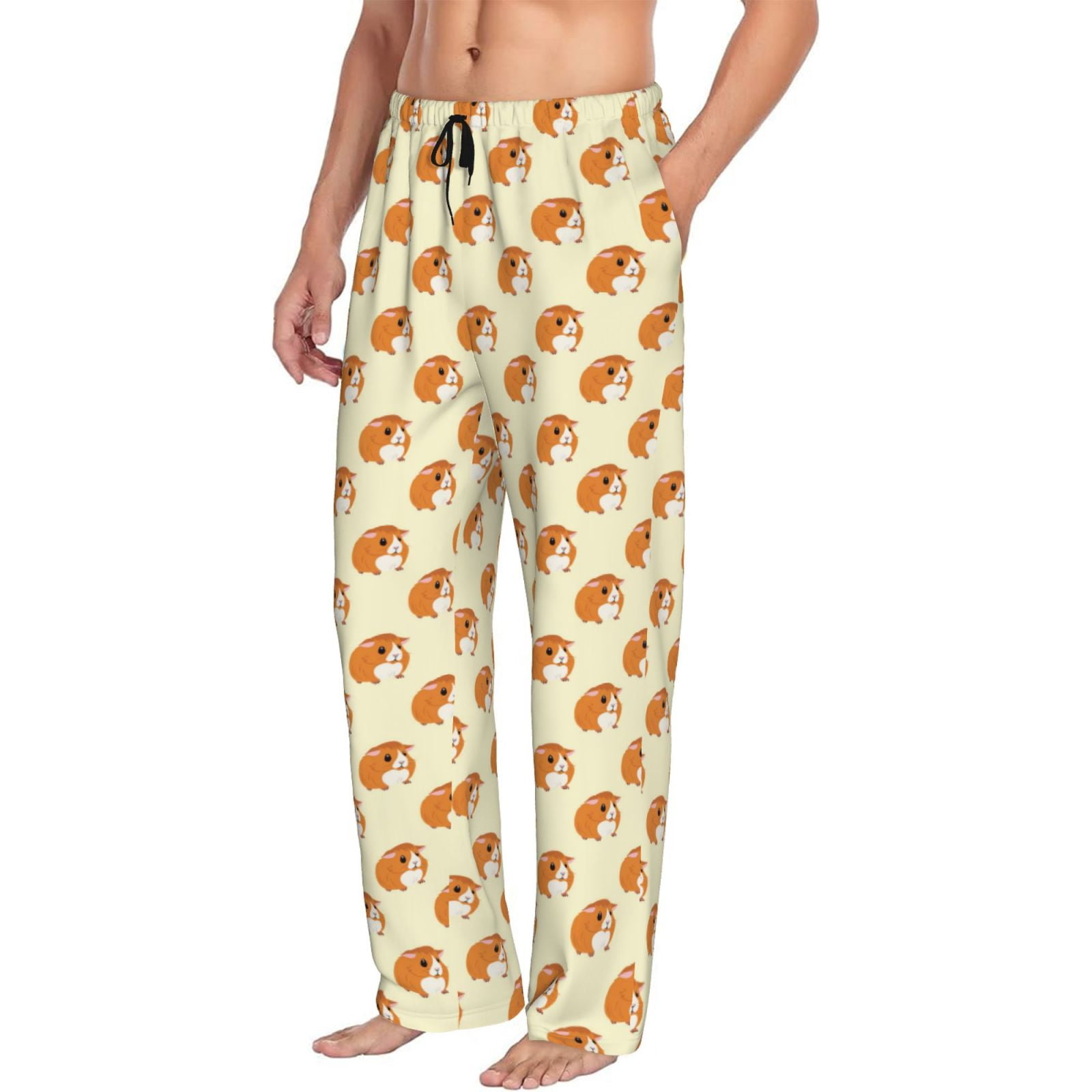 Long Pajama Pants for Men, Cartoon Cute Hamster Yellow Comfort Mens ...