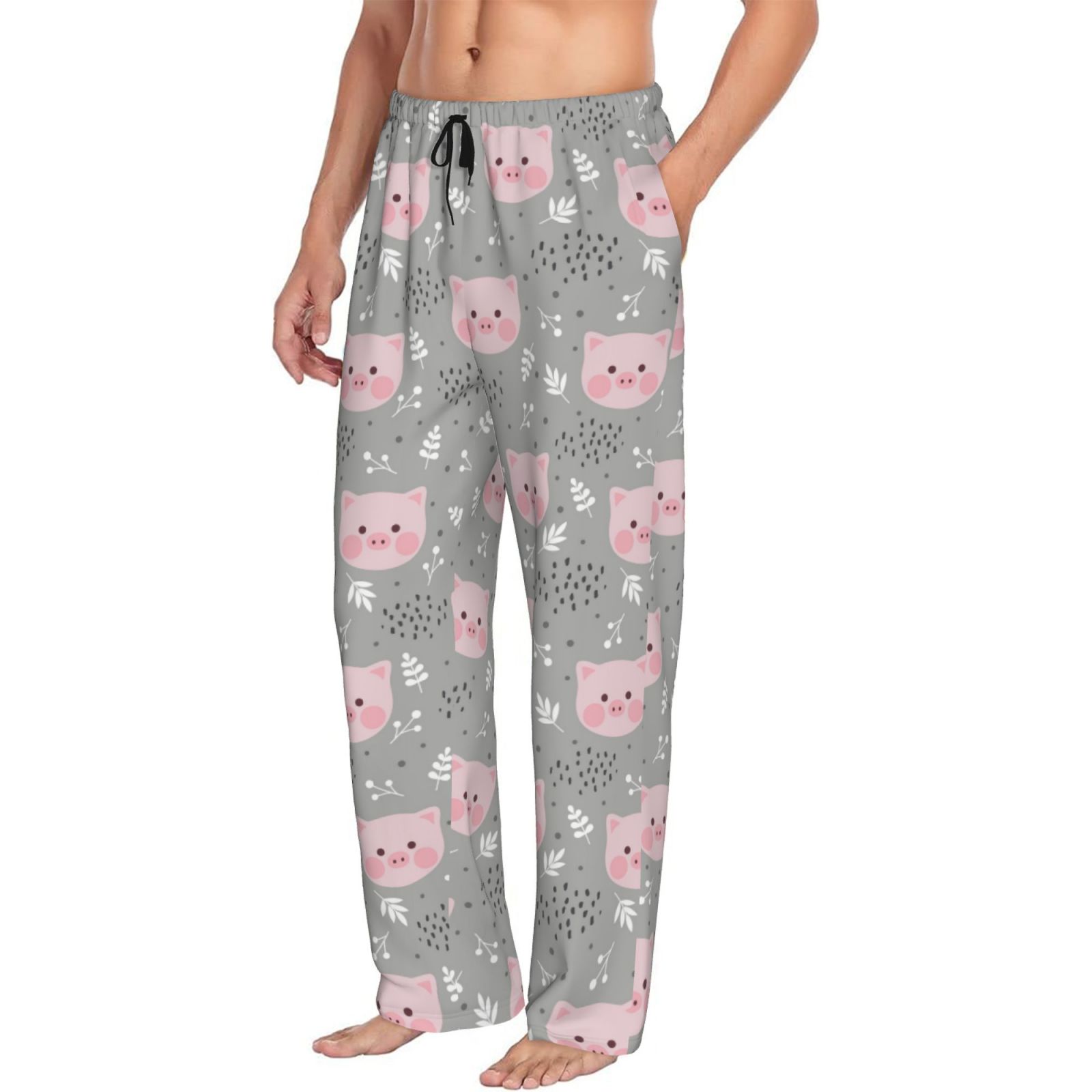 Long Pajama Pants for Men, Cartoon Cute Pig Face Comfort Mens Bottoms ...