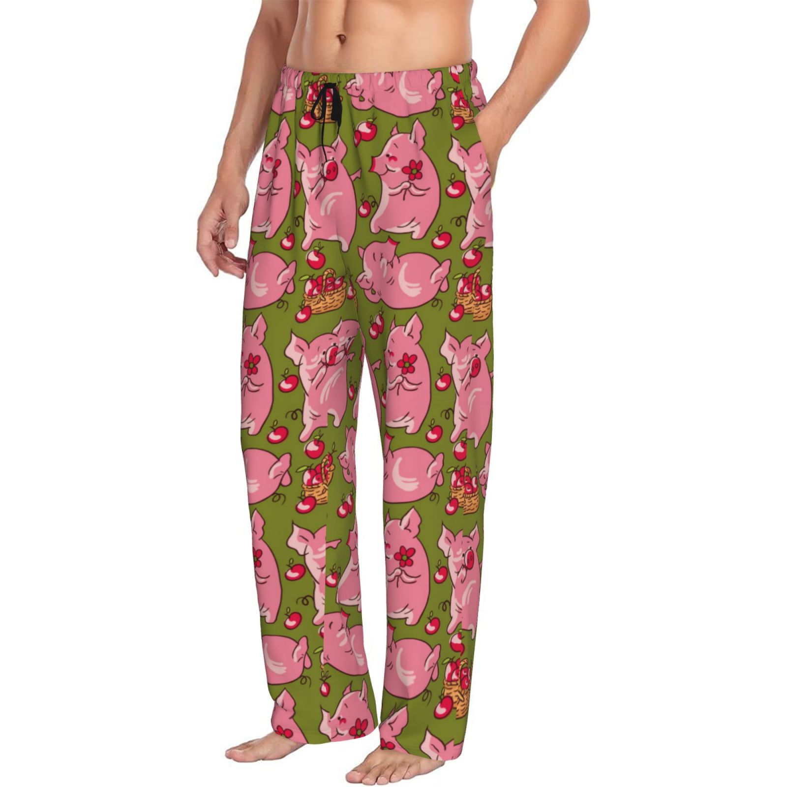 Long Pajama Pants for Men, Cartoon Pigs Comfort Mens Bottoms Sleep ...