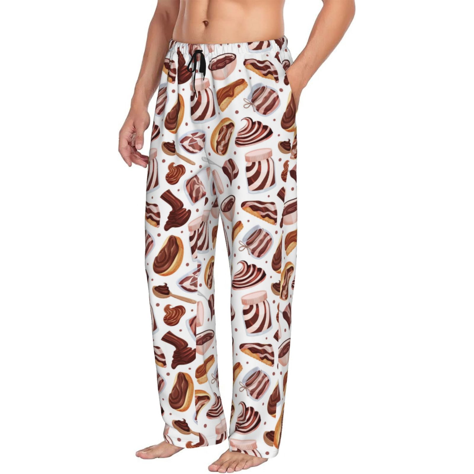 Long Pajama Pants for Men, Chocolate Cream Bread Print Comfort Mens ...