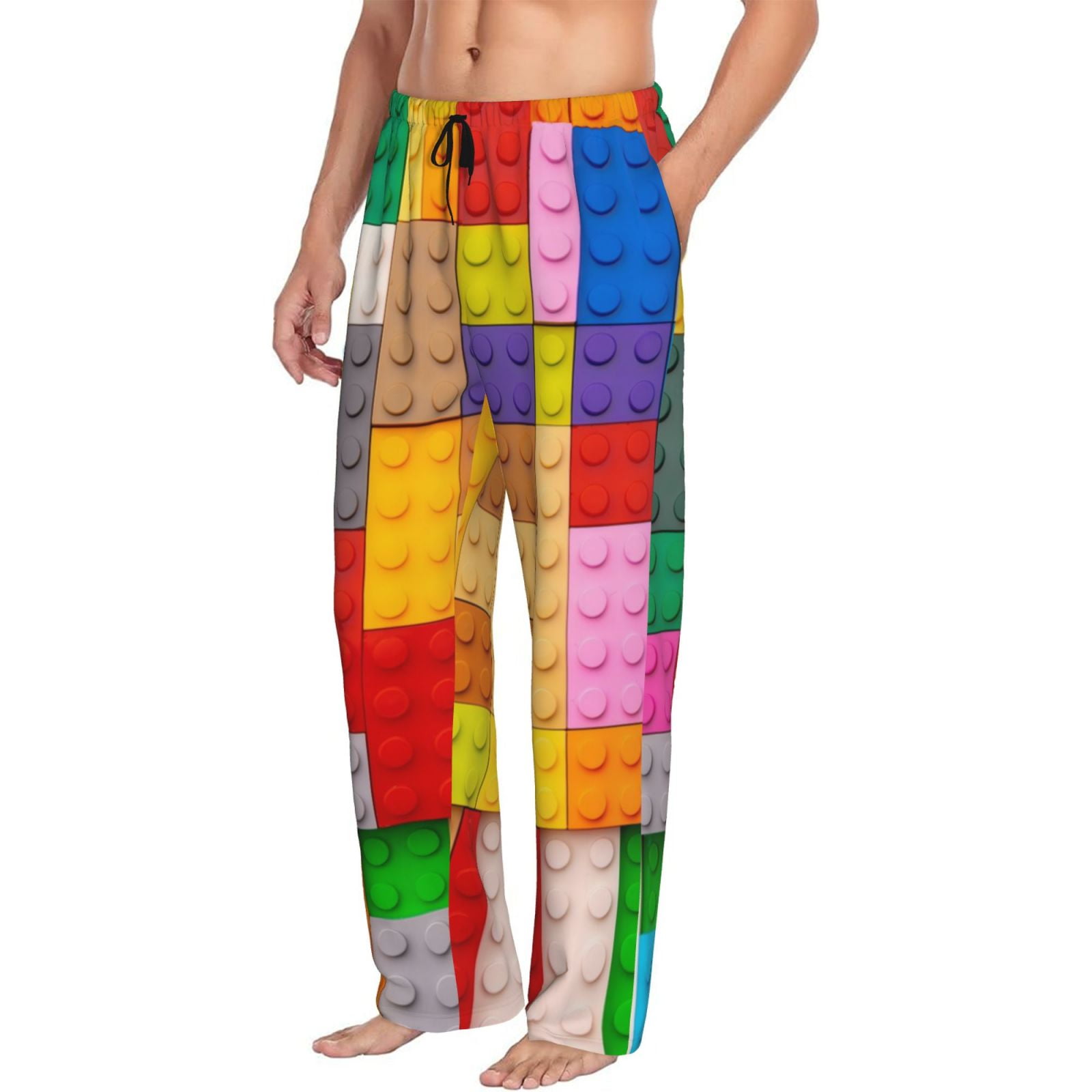 Long Pajama Pants for Men, Colorful Plastic Blocks Pattern Comfort Mens ...