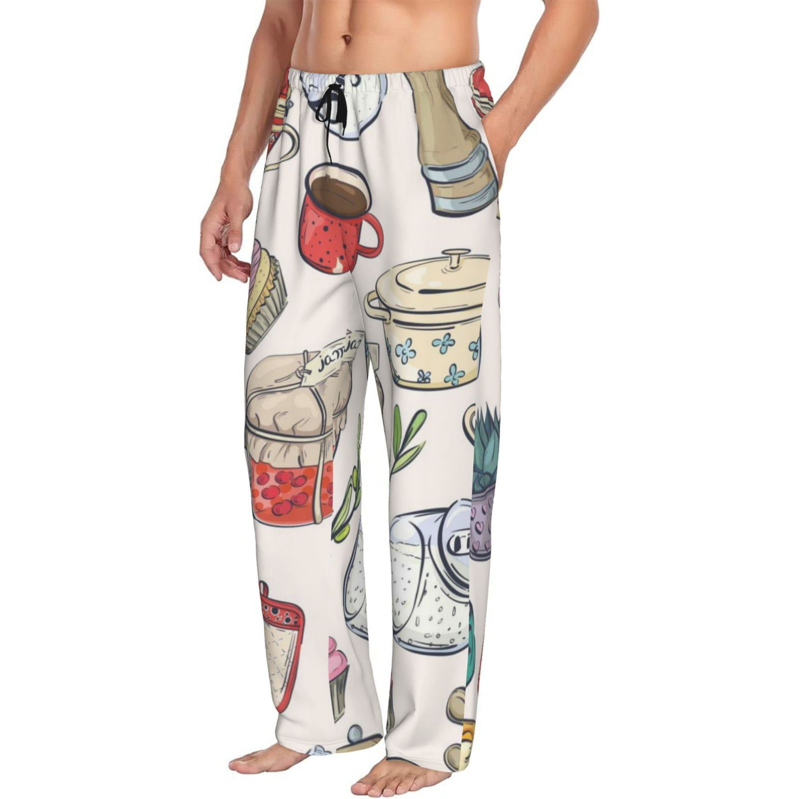 Long Pajama Pants for Men, Cooking Utensils Comfort Mens Bottoms Sleep ...