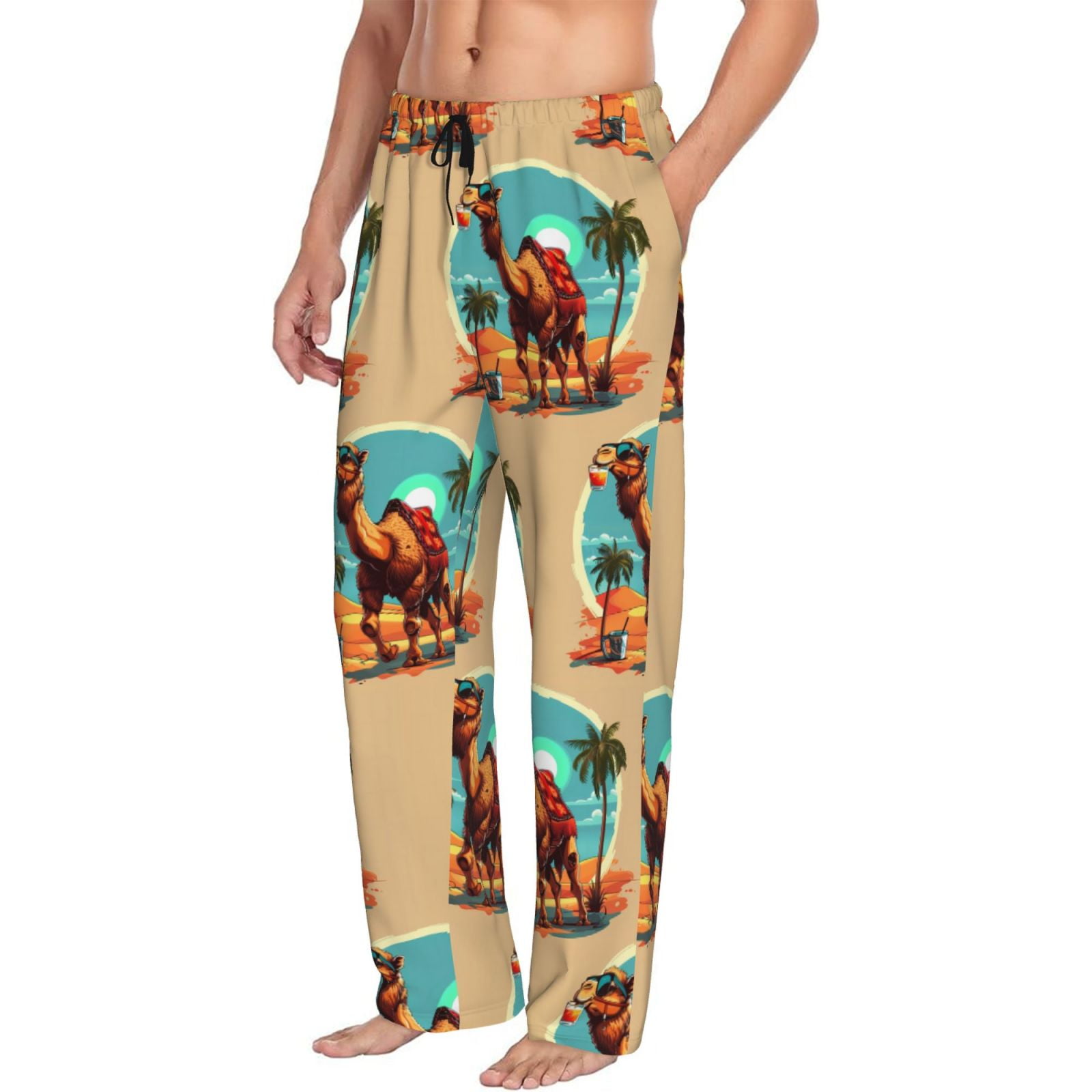 Long Pajama Pants for Men, Cool Camel Oasis Vibes Comfort Mens Bottoms ...