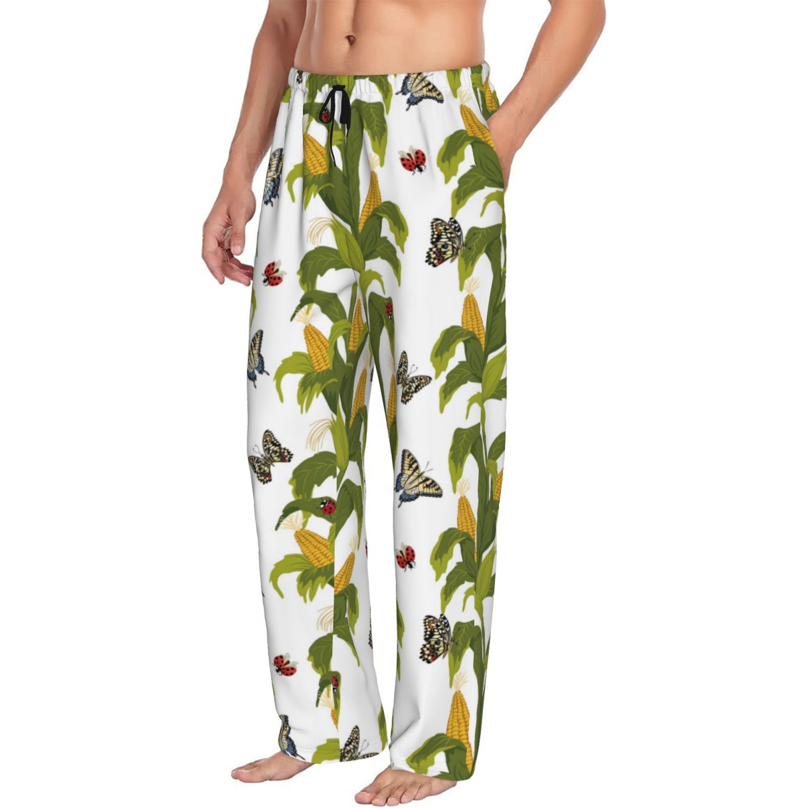 Long Pajama Pants for Men, Corn And Butterflies Comfort Mens Bottoms ...