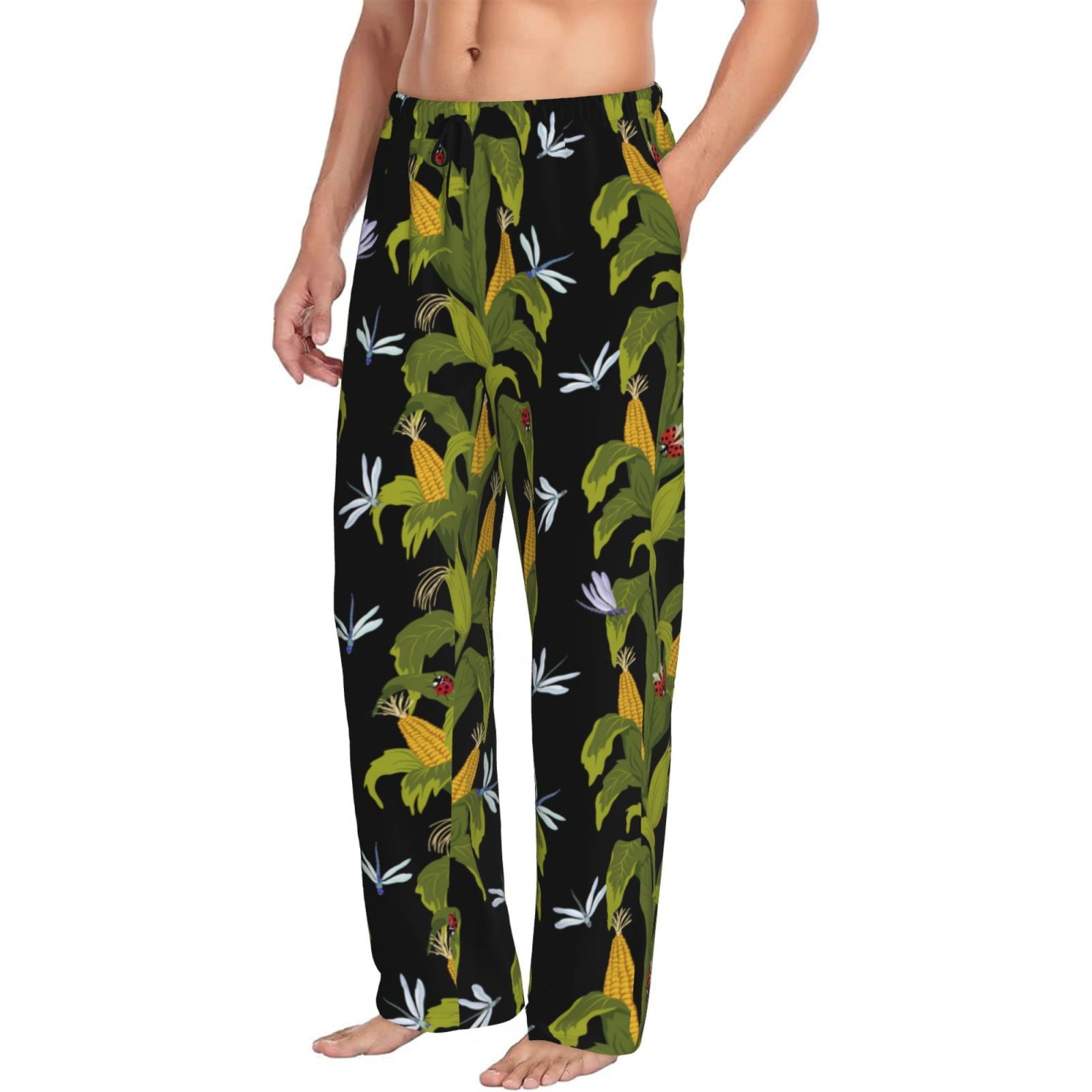 Long Pajama Pants for Men, Corn And Dragonflies Comfort Mens Bottoms ...