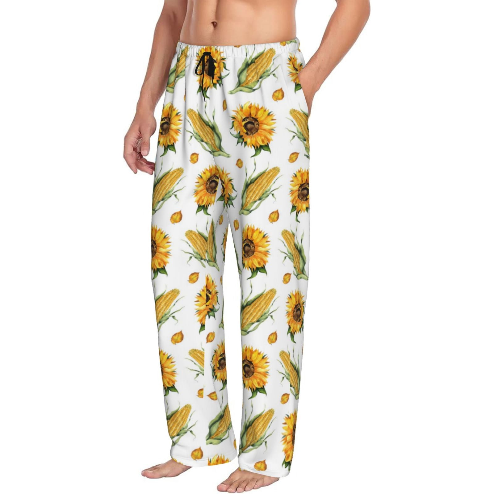Long Pajama Pants for Men, Corn Sunflowers Comfort Mens Bottoms Sleep ...