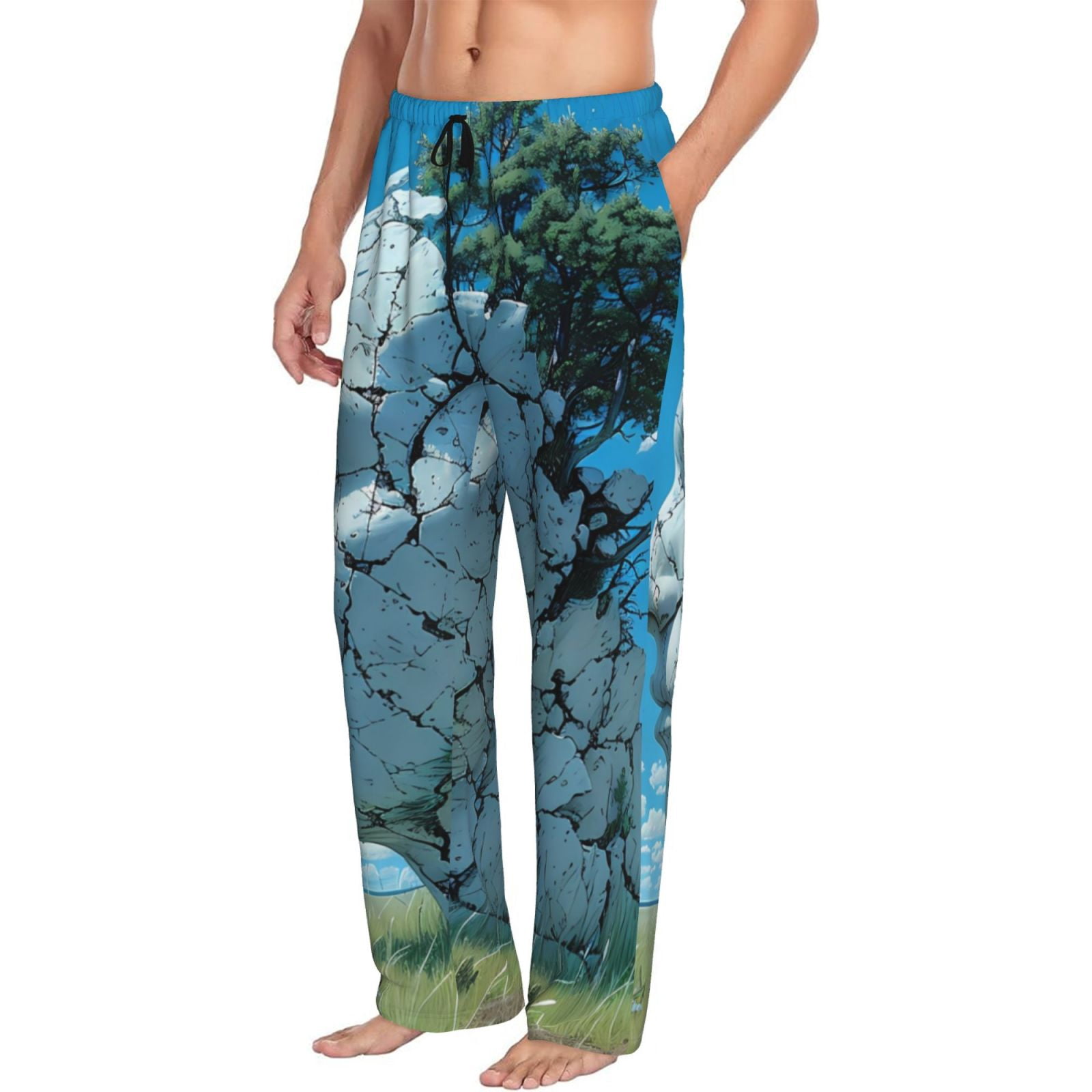 Long Pajama Pants for Men, Cracked Earth Head Tree Comfort Mens Bottoms ...