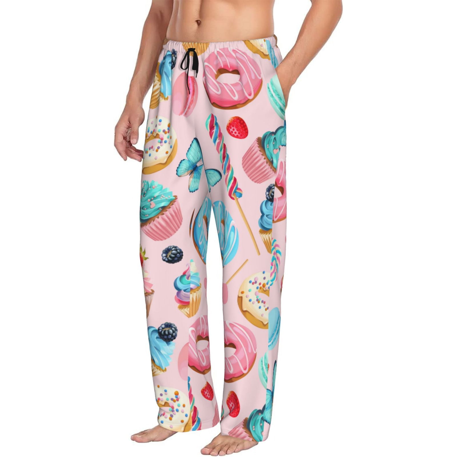 Long Pajama Pants for Men, Cupcakes and Donuts Comfort Mens Bottoms ...