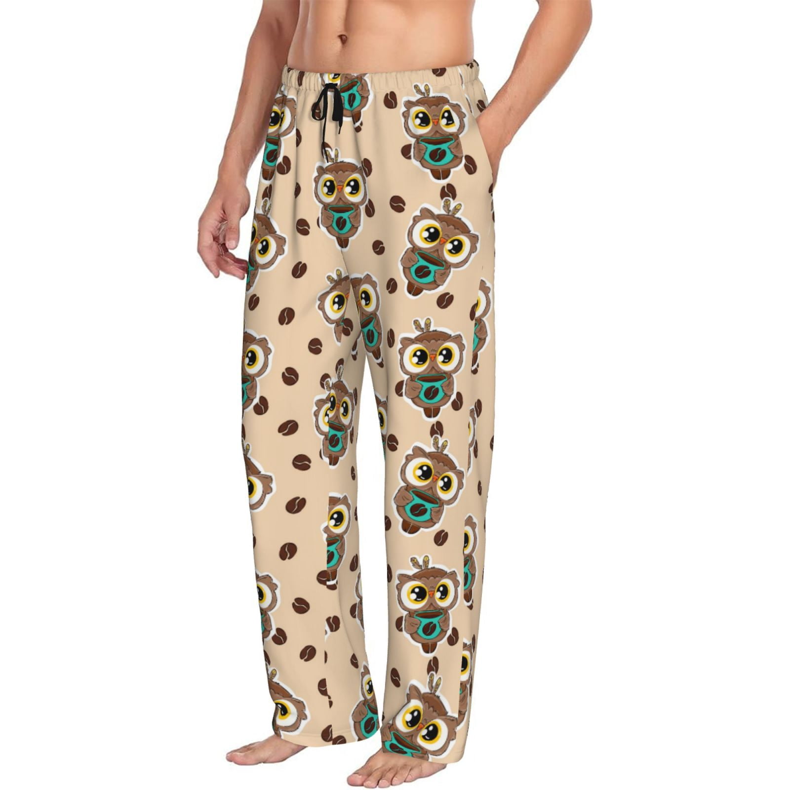 Long Pajama Pants for Men, Cute Coffee Owls Comfort Mens Bottoms Sleep ...