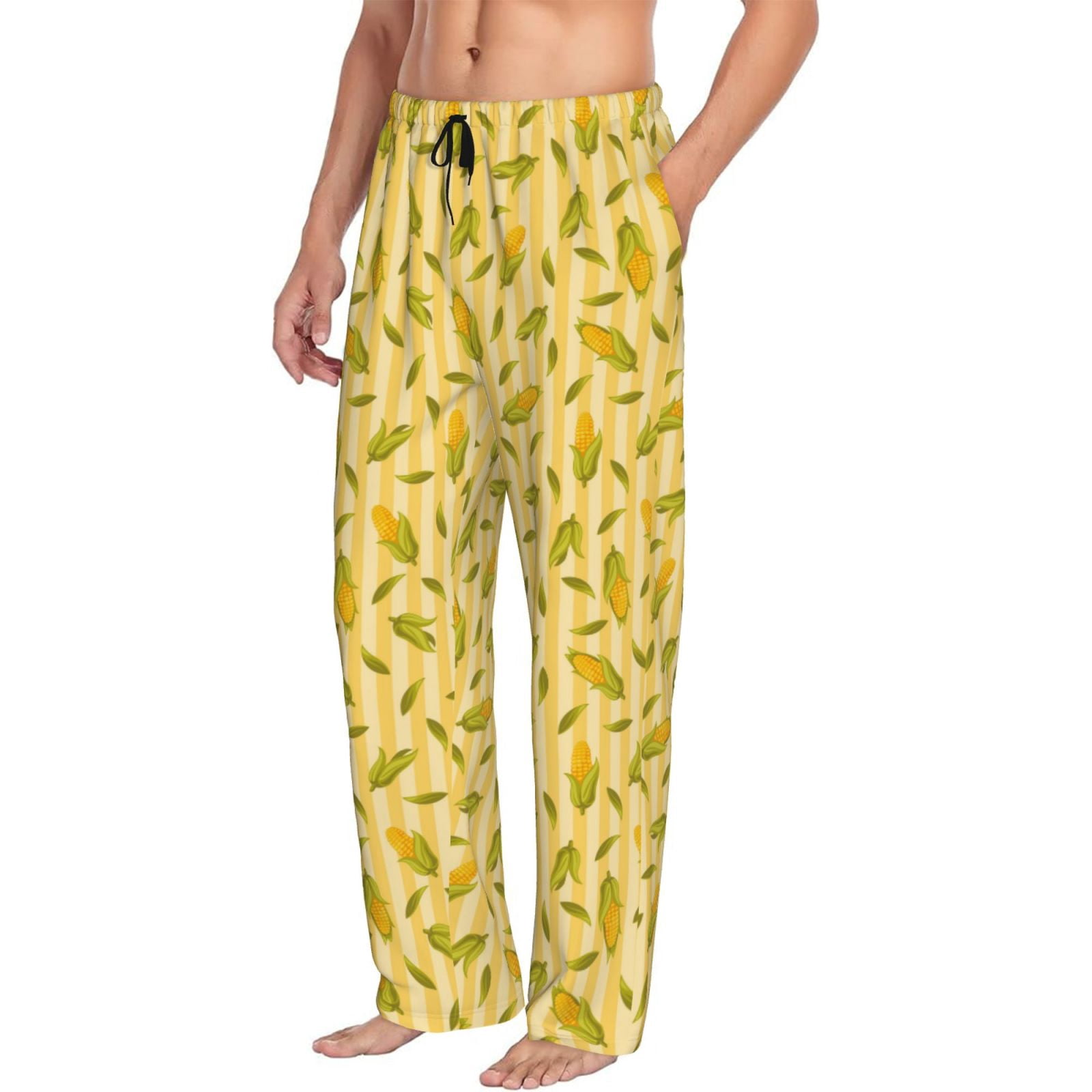 Long Pajama Pants for Men, Cute Corn Yellow Stripe Comfort Mens Bottoms ...