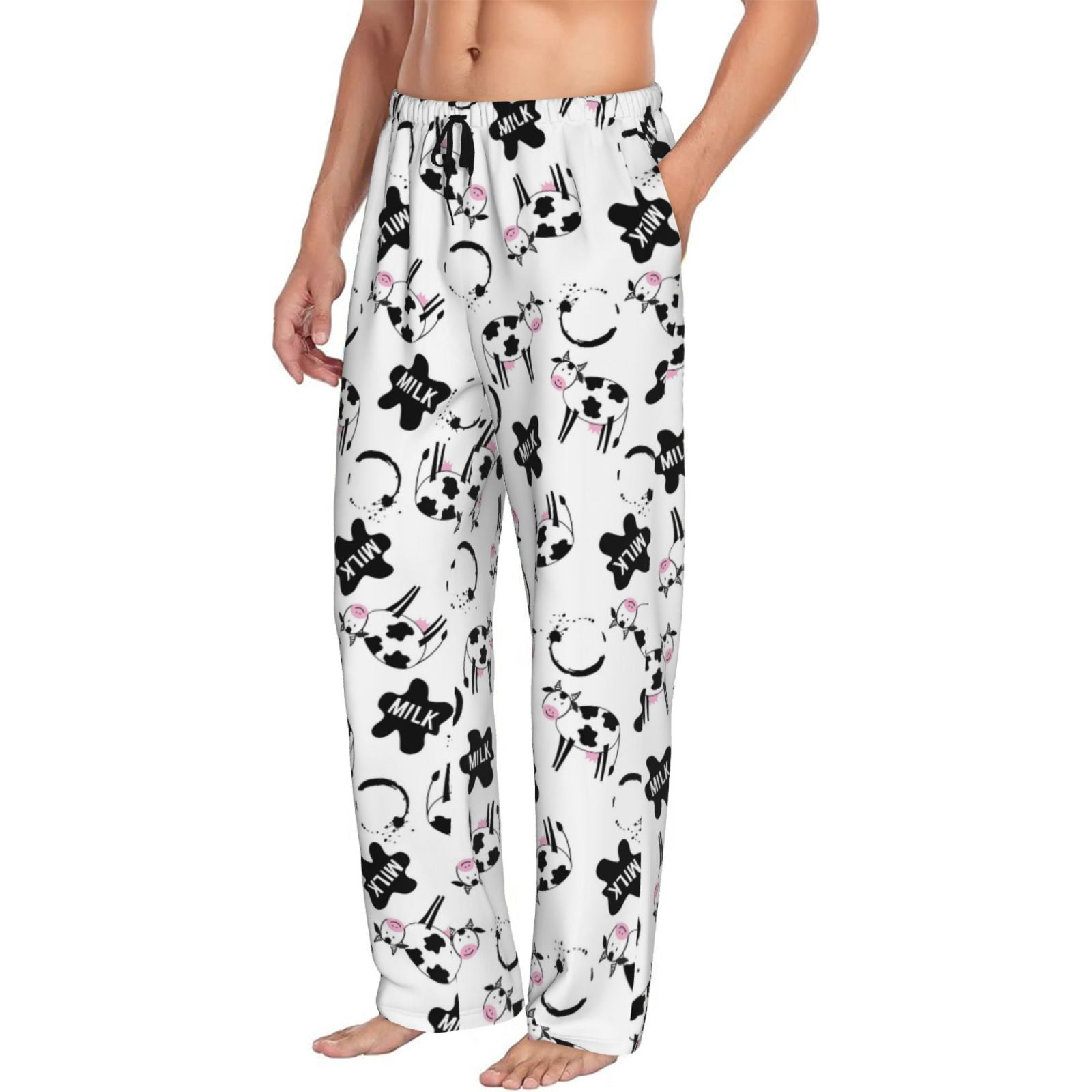 Long Pajama Pants for Men, Cute Cow and Milk Stains Comfort Mens ...