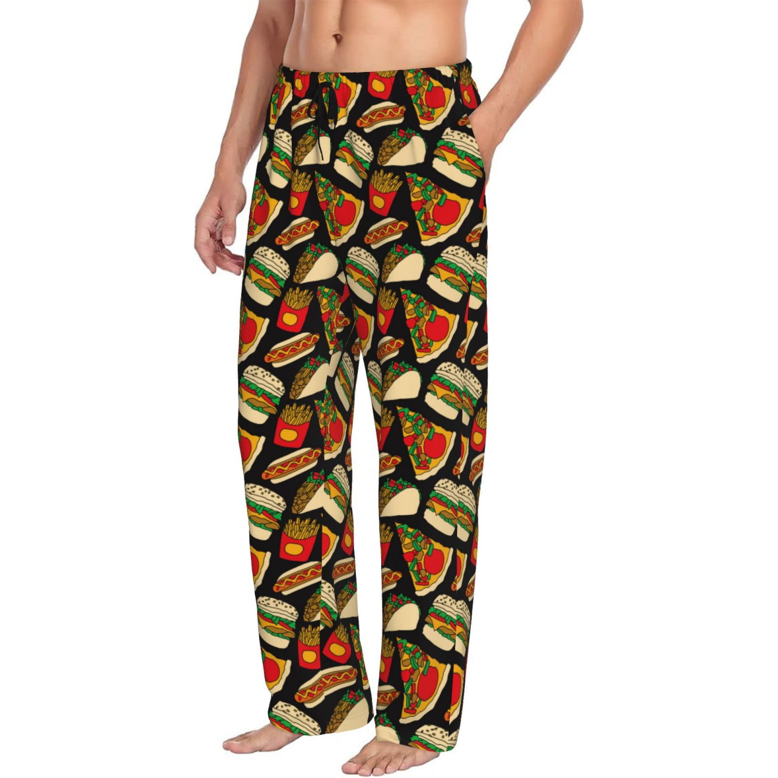 Long Pajama Pants for Men, Cute Food French Fries Burger Comfort Mens ...
