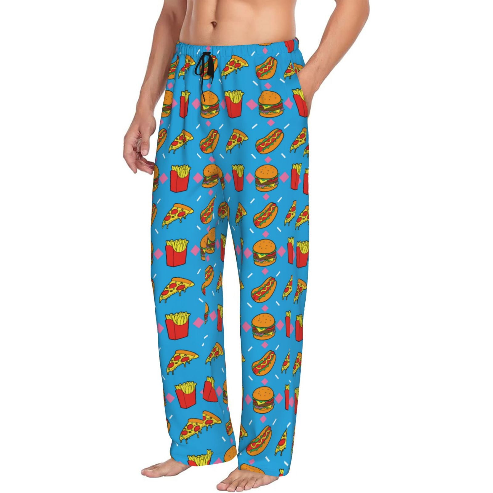 Long Pajama Pants for Men, Cute Food Fries Burger Pizza Comfort Mens ...