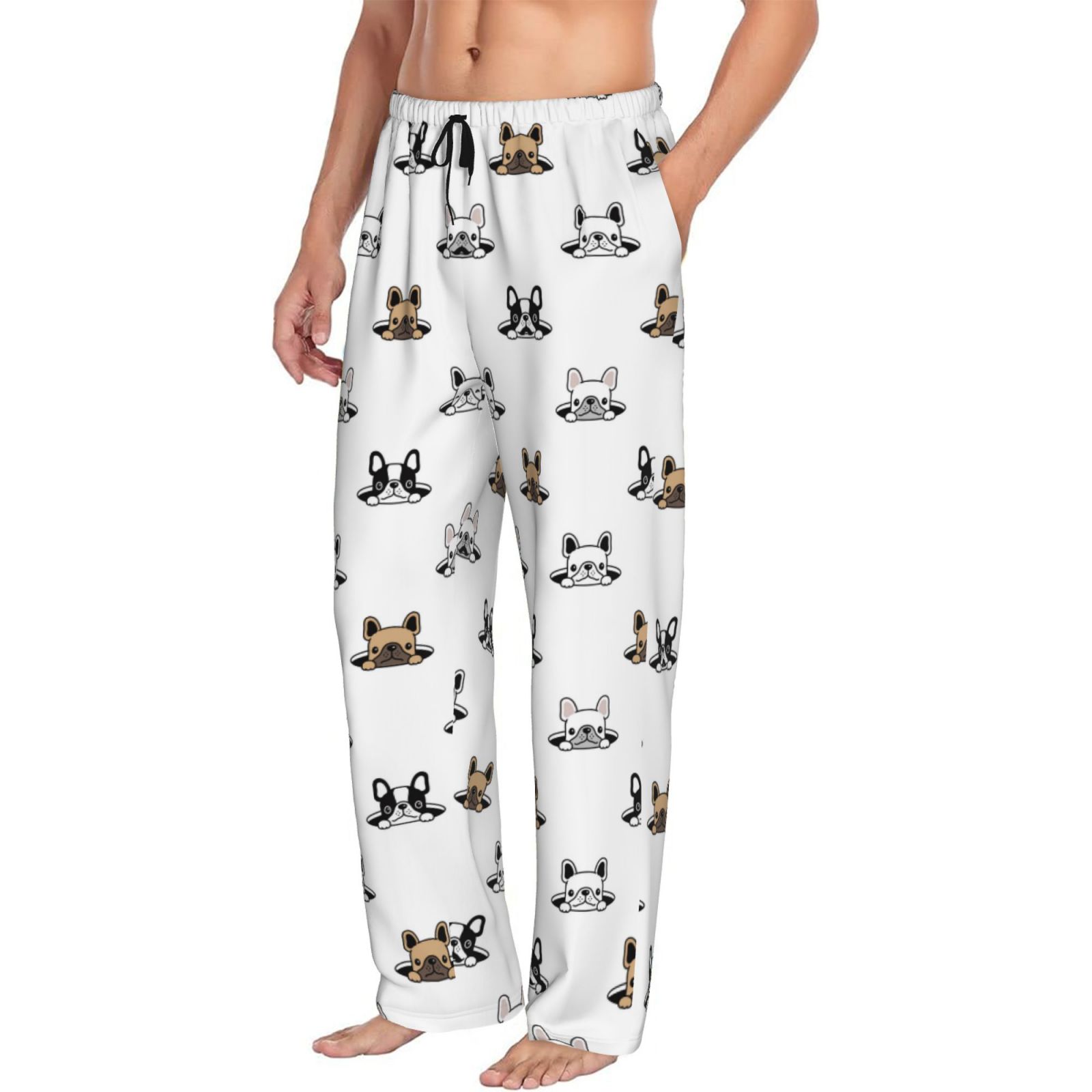 Long Pajama Pants for Men, Cute Funny French Bulldog_A Comfort Mens ...