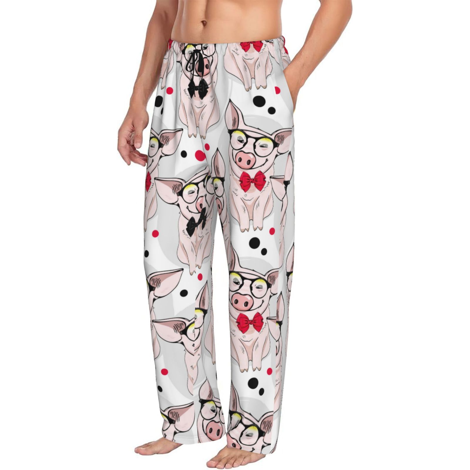 Long Pajama Pants for Men, Cute Glasses Bow Tie Pig Comfort Mens ...