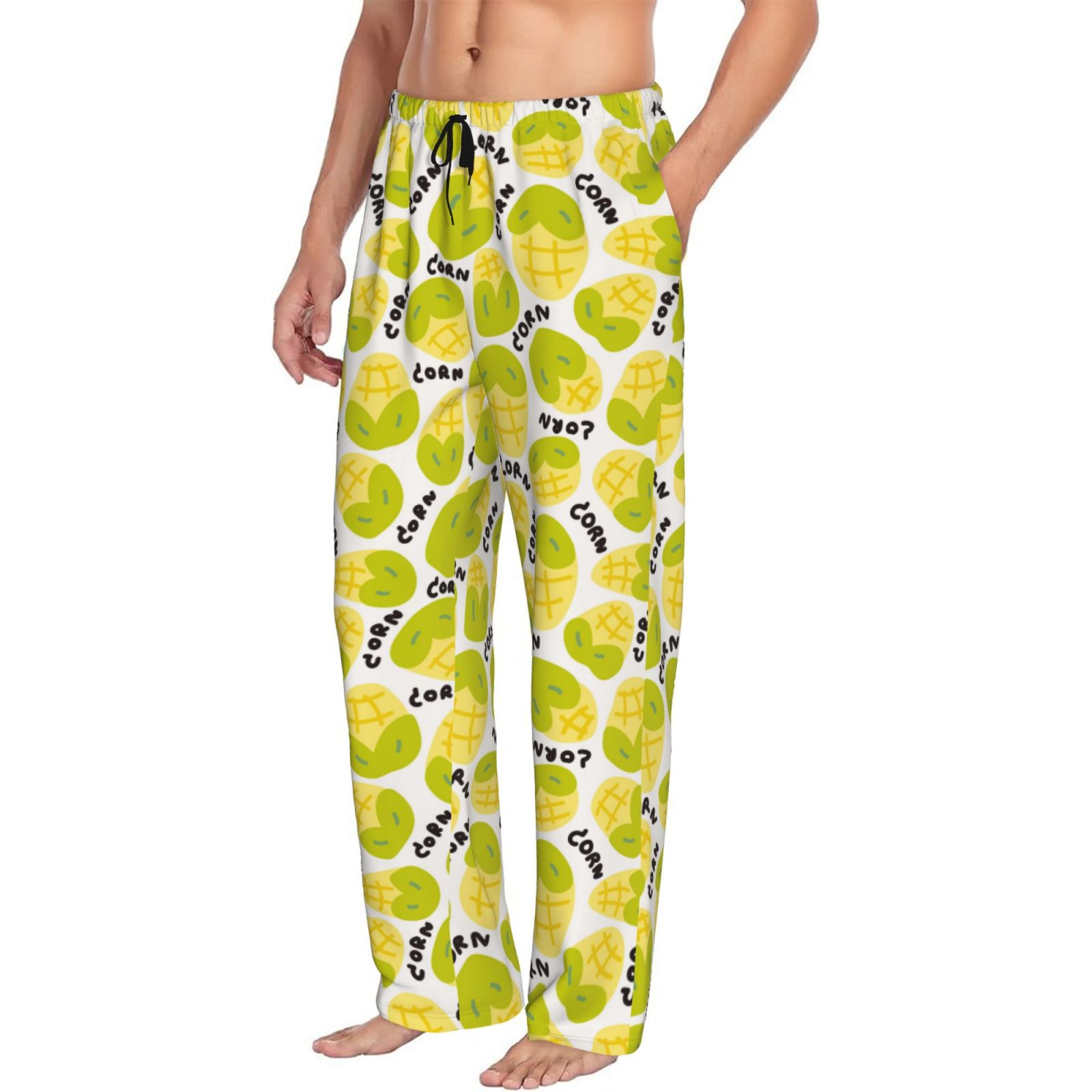 Long Pajama Pants for Men, Cute Gold Corn Comfort Mens Bottoms Sleep ...