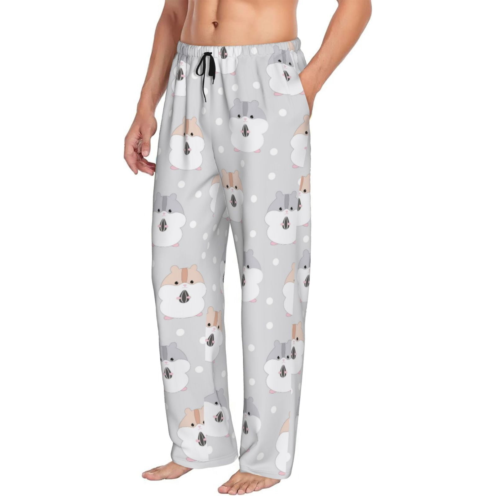 Long Pajama Pants for Men, Cute Hamster Sunflower Seed Gray Comfort ...