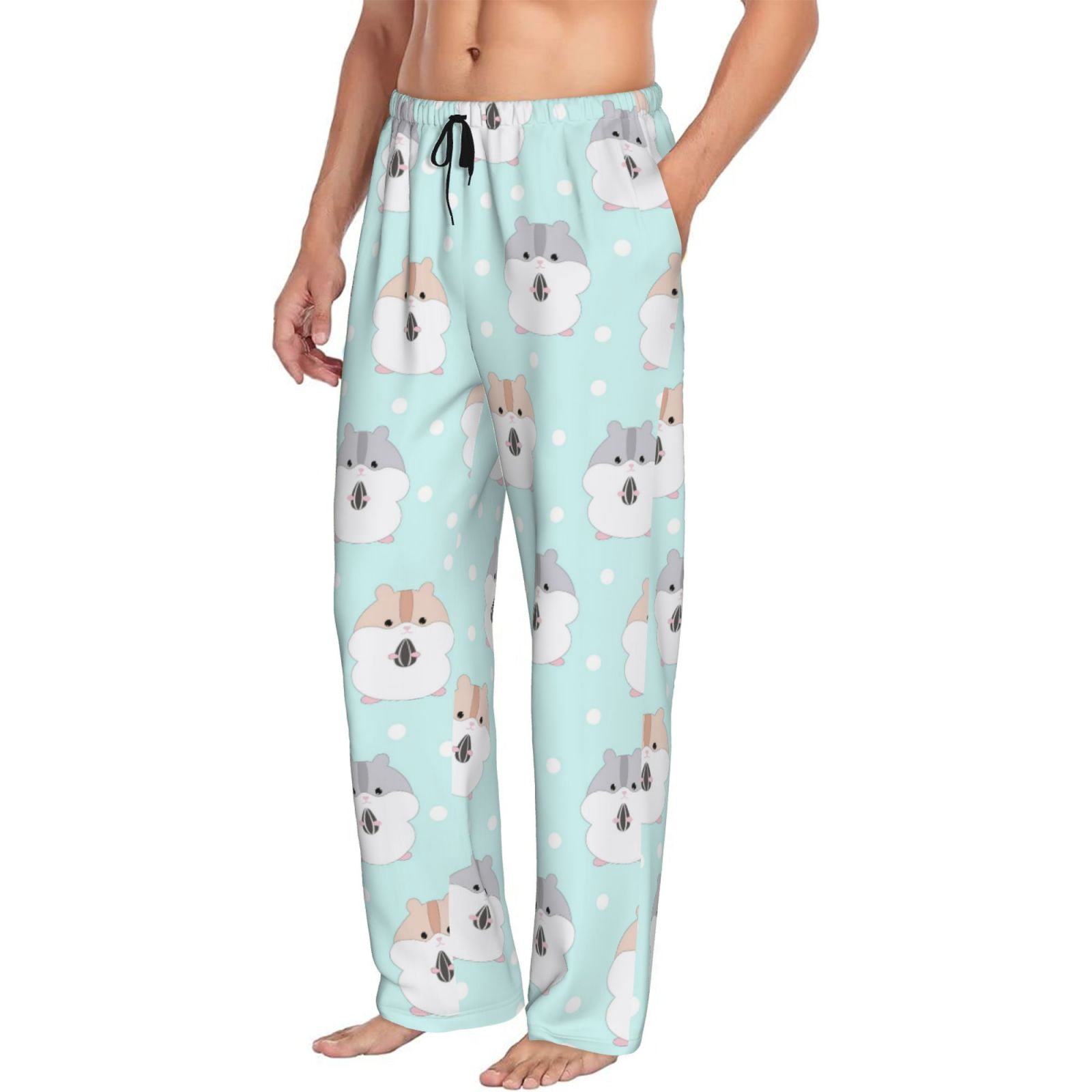 Long Pajama Pants for Men, Cute Hamster Sunflower Seed Green Comfort ...
