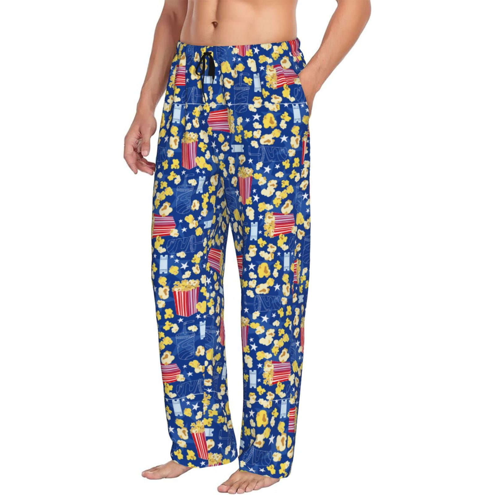Long Pajama Pants for Men, Cute Popcorn No.1001 Comfort Mens Bottoms ...