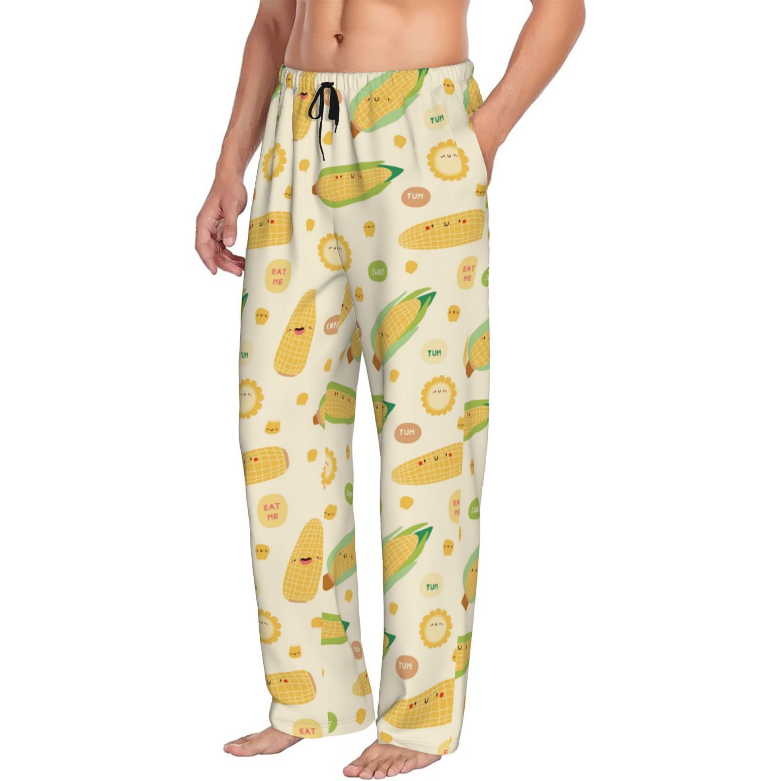 Long Pajama Pants for Men, Cute Sweet Corn Comfort Mens Bottoms Sleep ...