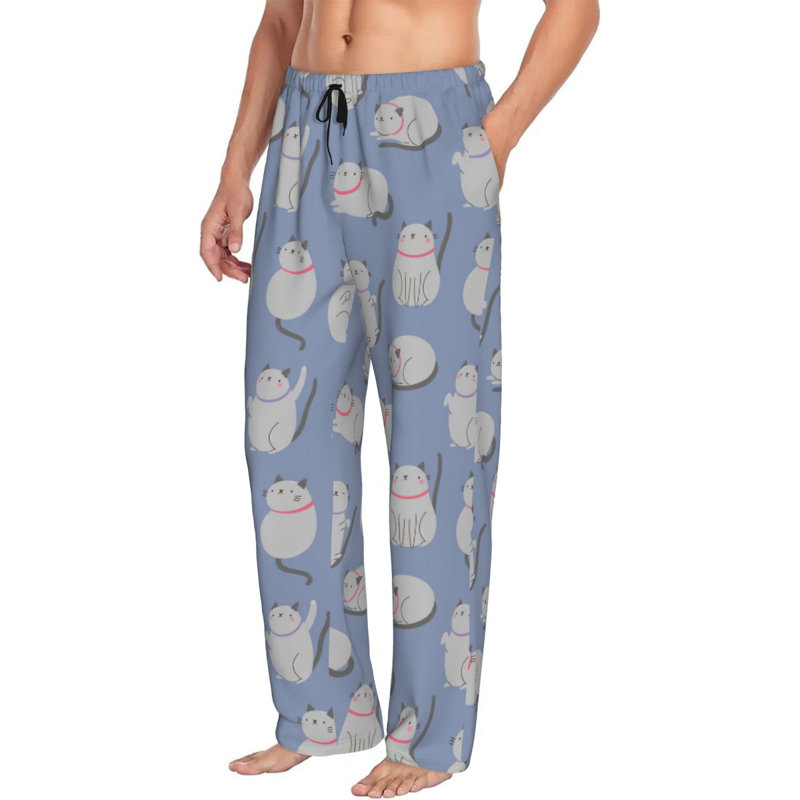 Long Pajama Pants for Men, Cute fat cat Comfort Mens Bottoms Sleep ...