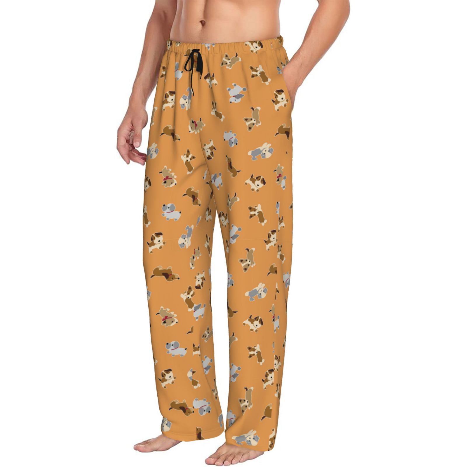 Long Pajama Pants for Men, Cute puppy J Comfort Mens Bottoms Sleep ...