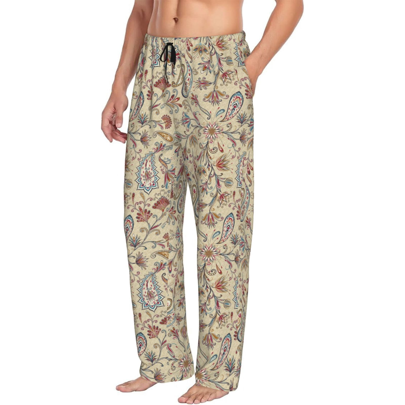 Long Pajama Pants for Men, Eastern Style Paisley Comfort Mens Bottoms ...