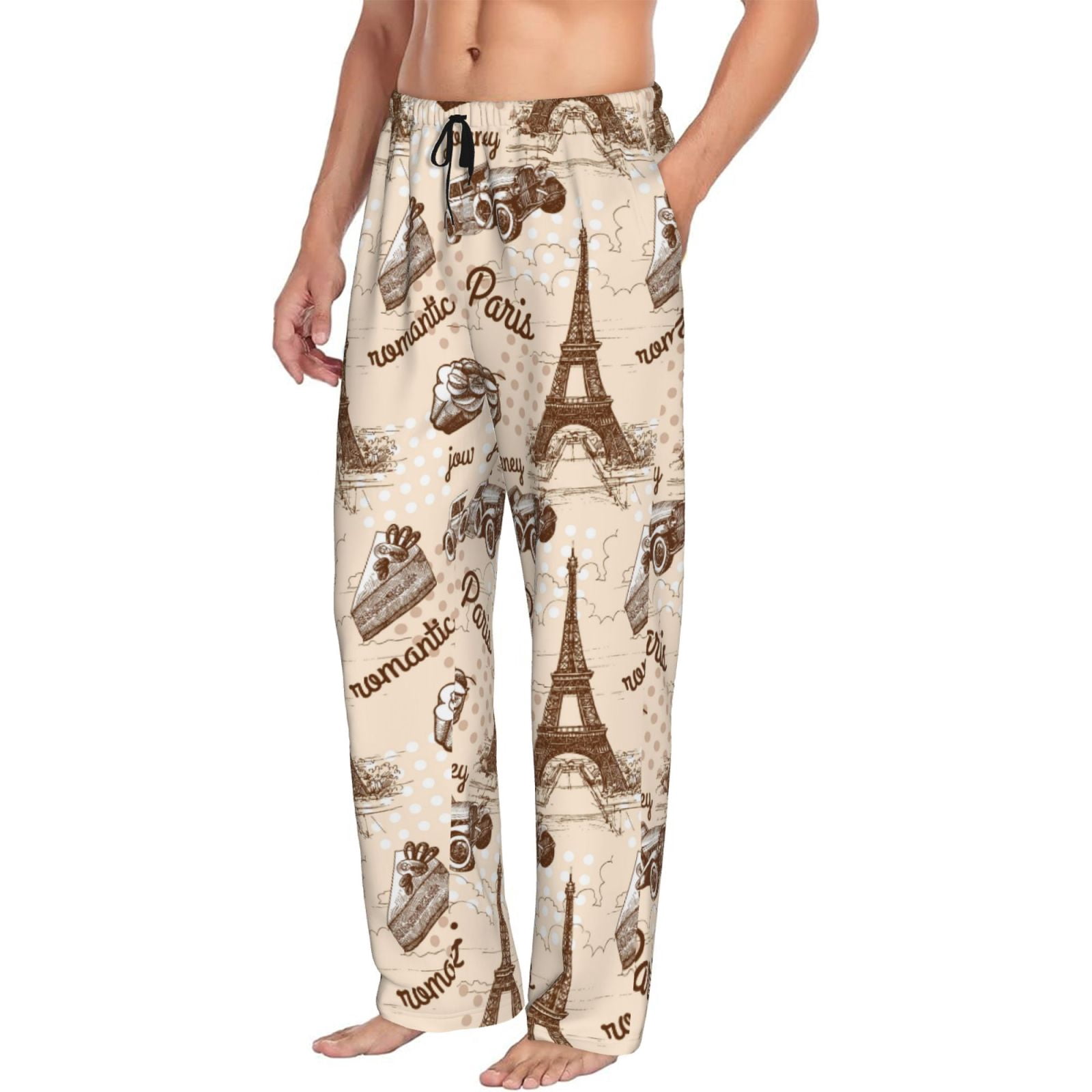 Long Pajama Pants for Men, Eiffel Tower Vintage Comfort Mens Bottoms ...