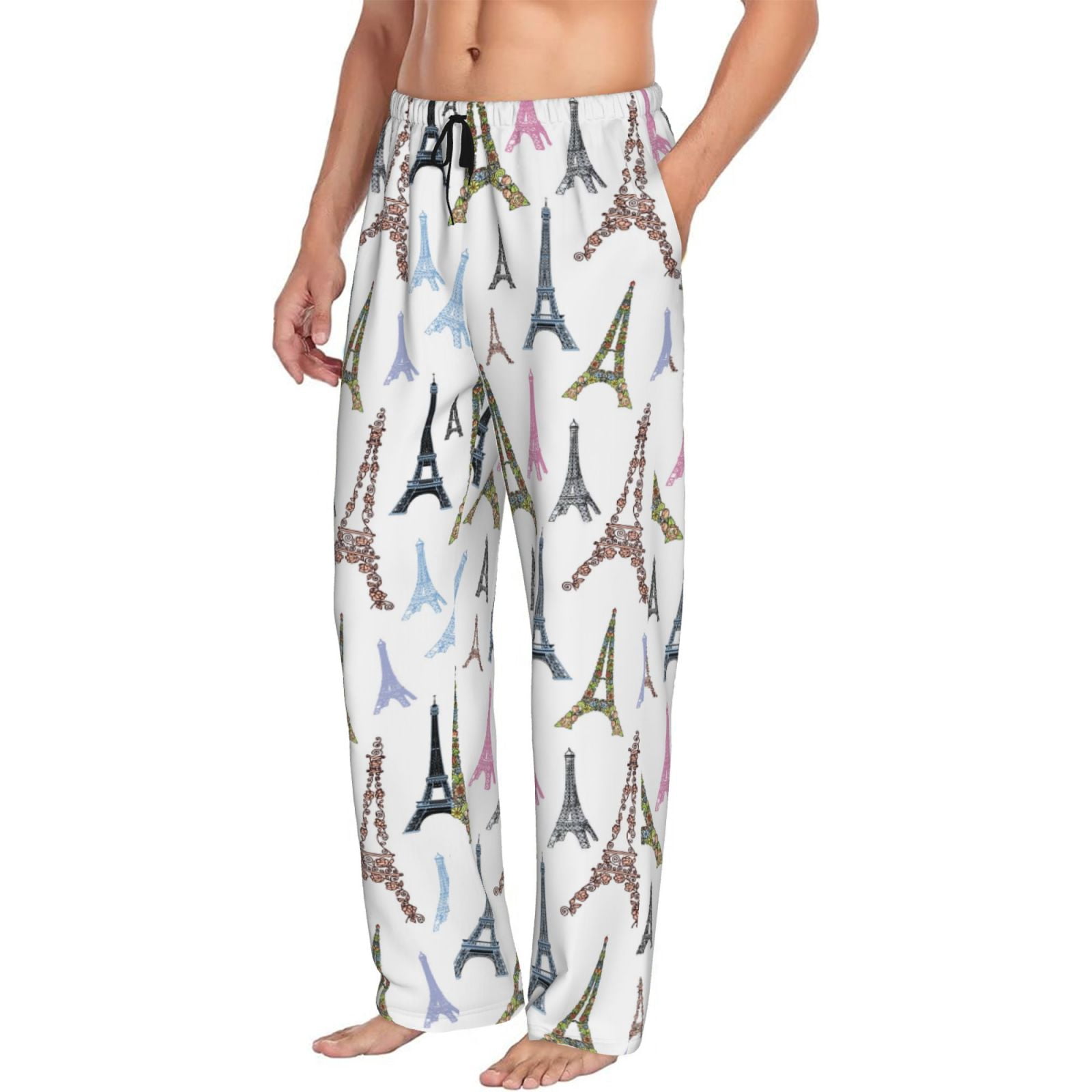 Long Pajama Pants for Men, Eiffel Tower colorful Comfort Mens Bottoms ...