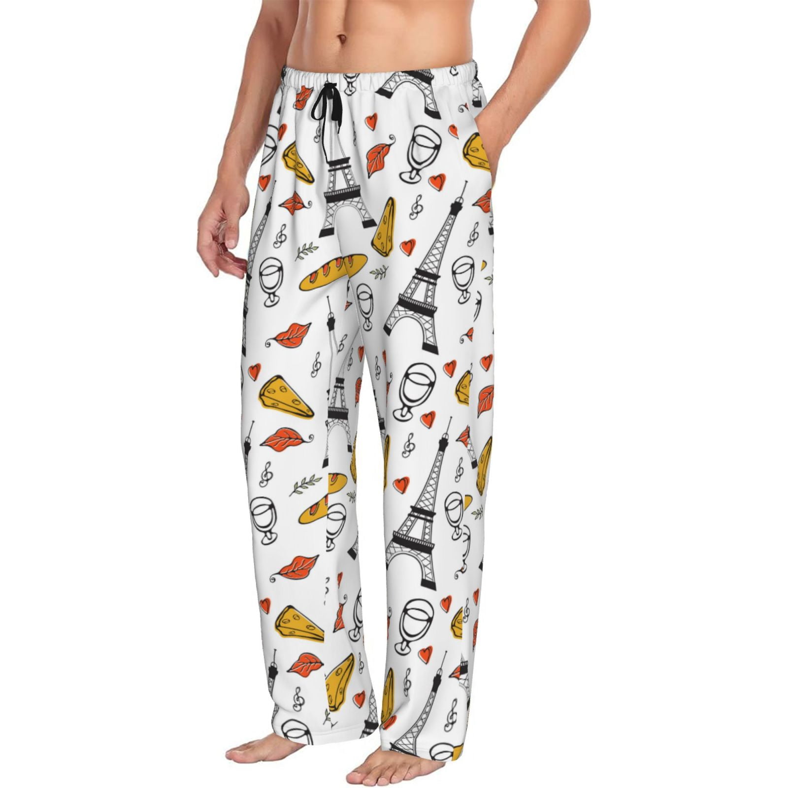 Long Pajama Pants for Men, Eiffel Tower pizza Comfort Mens Bottoms ...